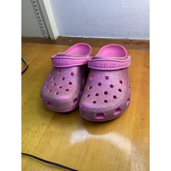 CROCS | Shoes | Crocs Clogs Size J4 Pink Glitter Rubber Comfort Outdoor ...